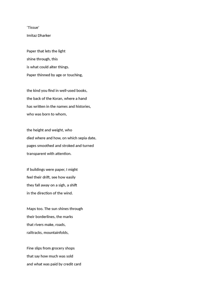 Tissue and Unseen Poems | PDF