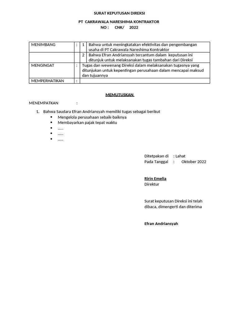 Surat Keputusan Direksi | PDF