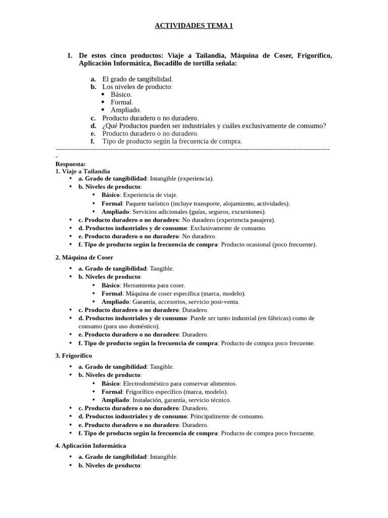 Actividades Productos Tema 1 Joel | PDF