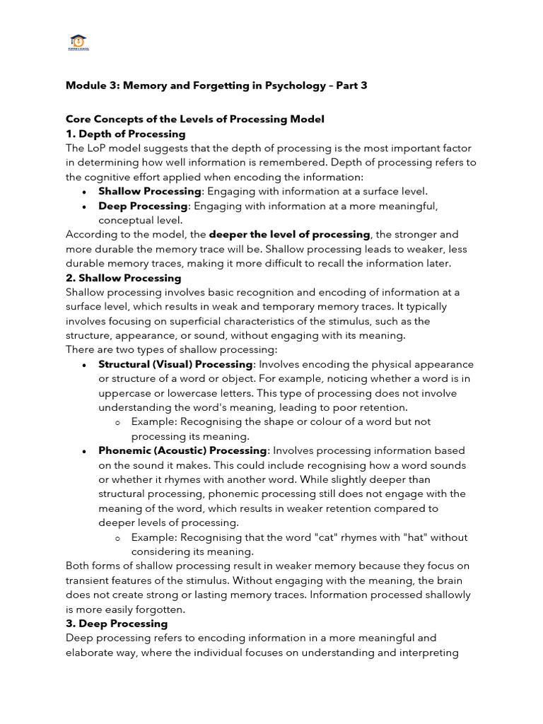 Psychology Module 3 Memory and Forgetting - Part 3 | PDF