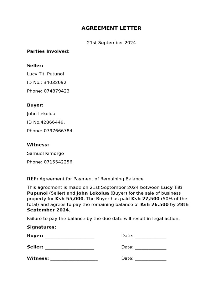 Agreement Letter | PDF
