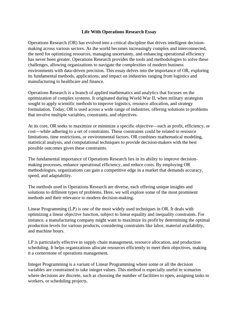 Importance of Operations Research | PDF | Mathematical Optimization ...