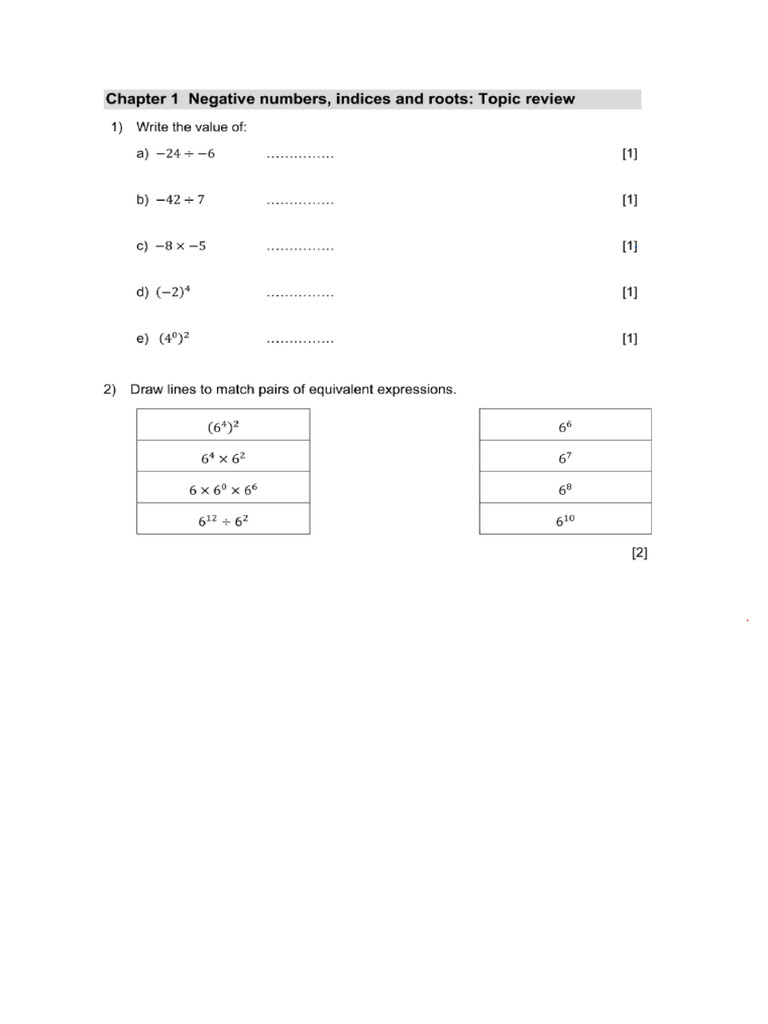 EOCT - Ch-1 - Neg No, Indices and Roots | PDF
