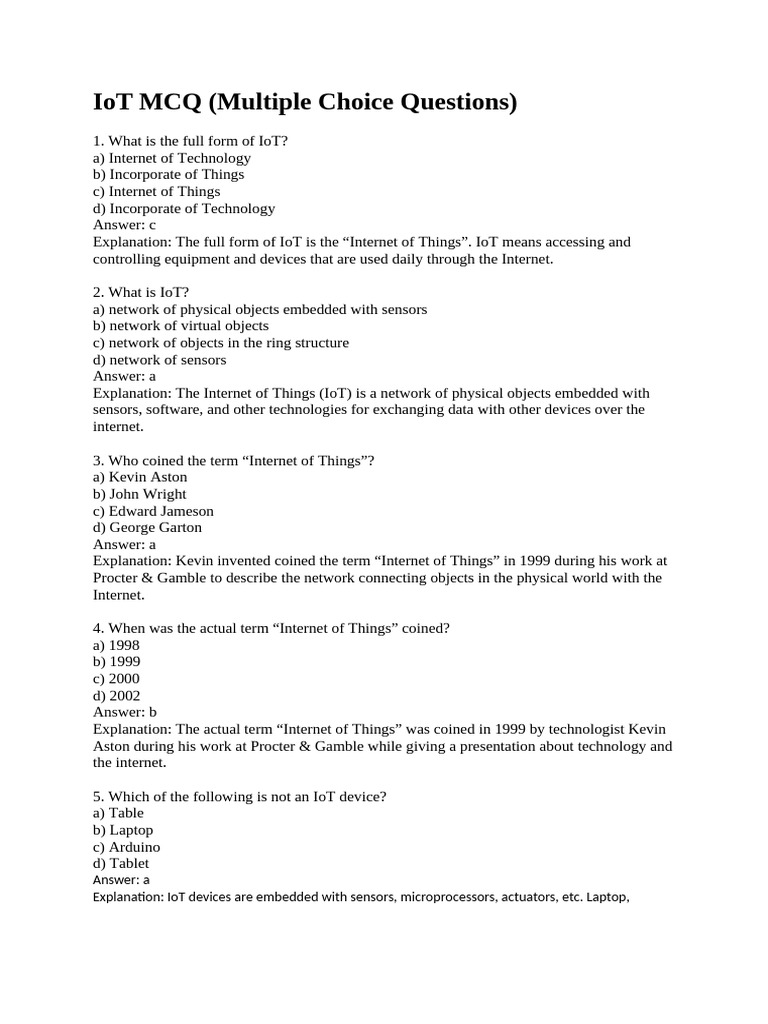 IoT MCQ-1 | PDF