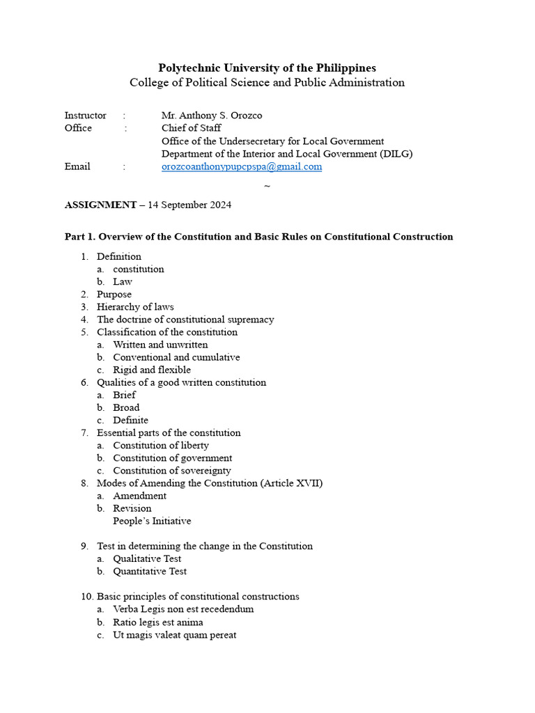 Part 1. Constitution Overview and Constitutional Construction | PDF