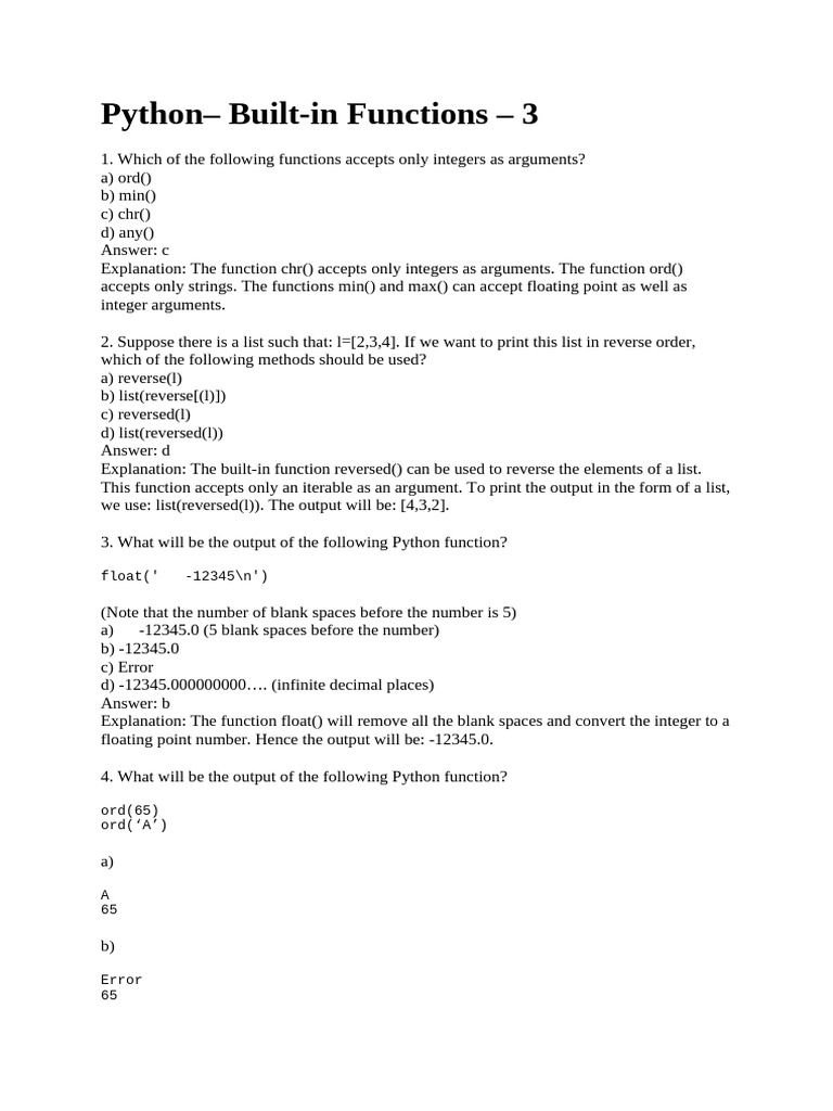 Python Built-in Functions Quiz | PDF | Function (Mathematics) | Computers