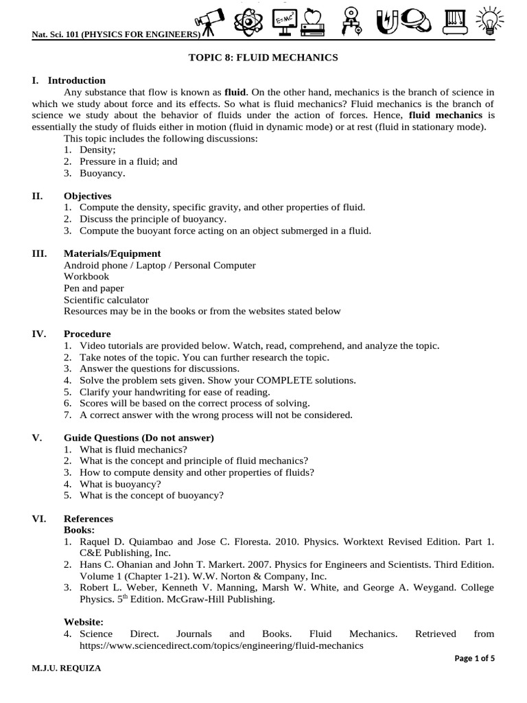 Phys. 5 Topic 8 Fluid Mechanics Laboratory Activity | PDF