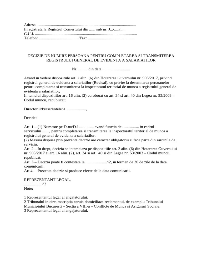 Decizie Revisal Model | PDF