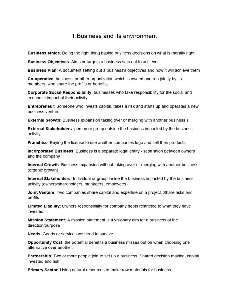 CIE Busines Key Terms | PDF
