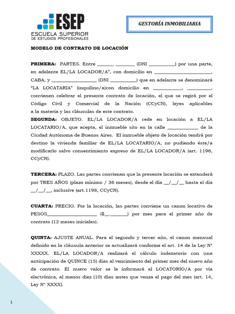 Modelo de Contrato de Locación | PDF