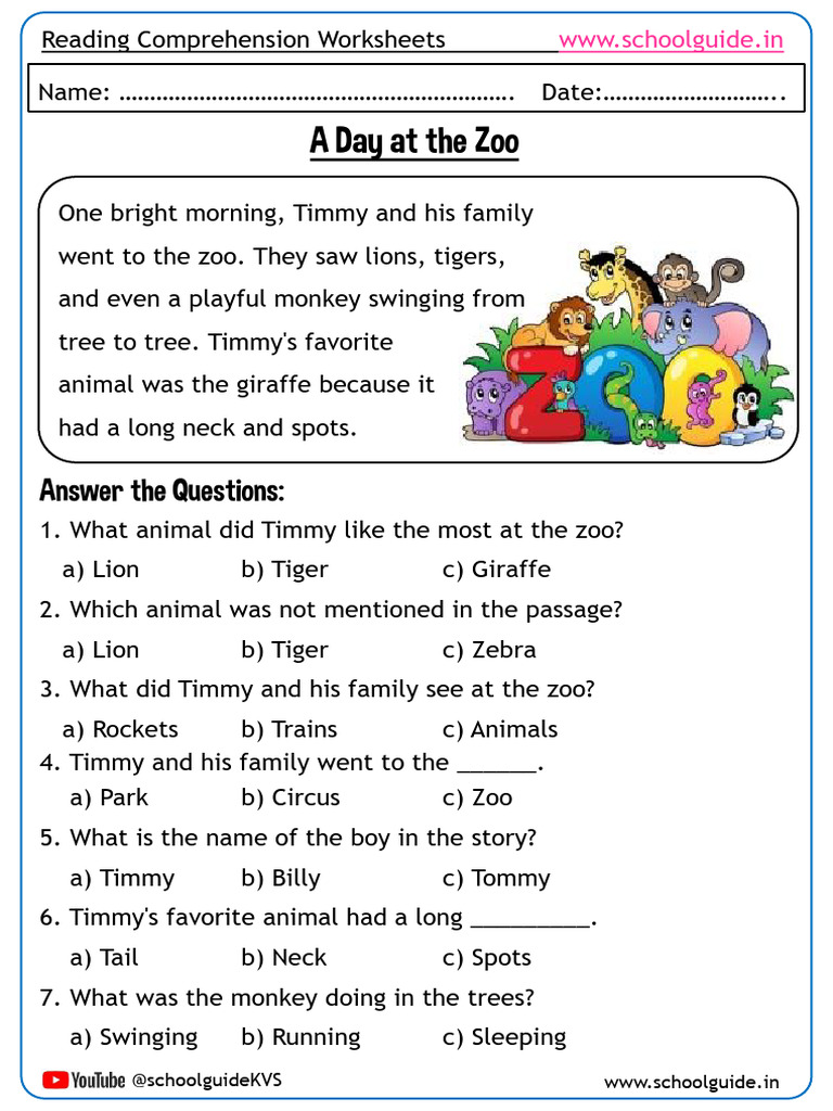 Reading Comprehension Worksheet 7 | PDF