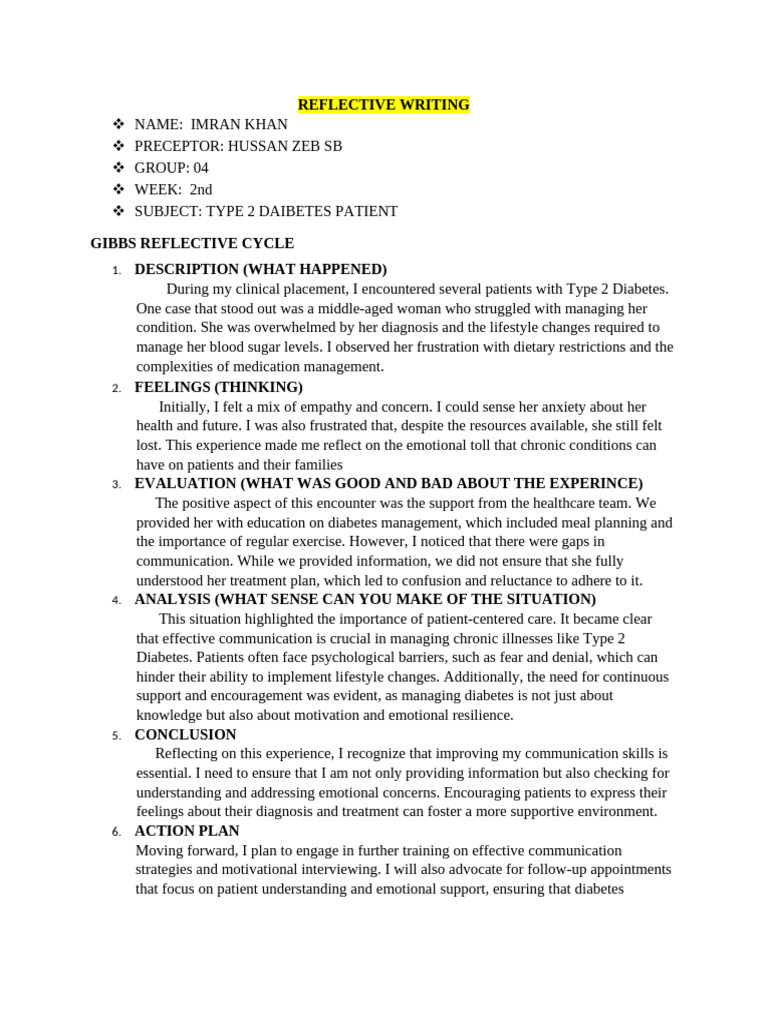 REFLECTIVE WRITING 2nd Week | PDF | Experience | Self-Improvement