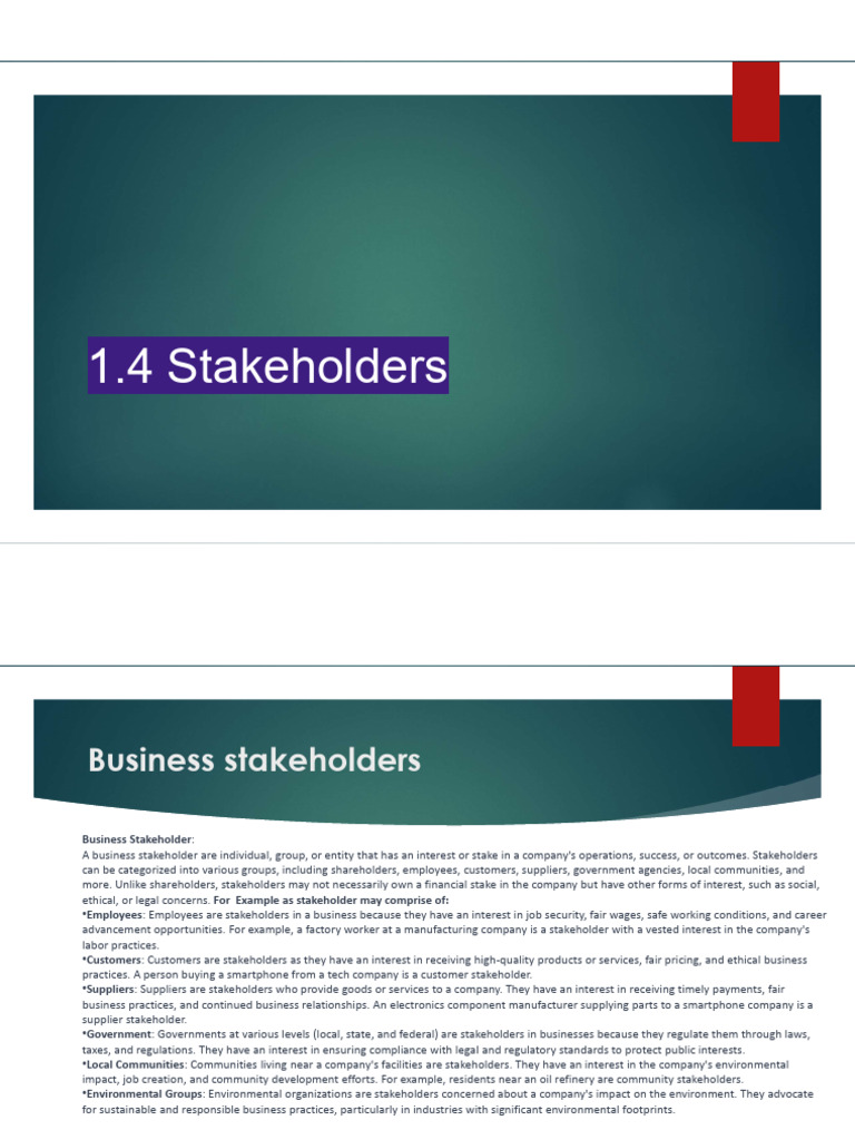 Unit 1.4 Stakeholders and BM Tool-Business Plan | PDF