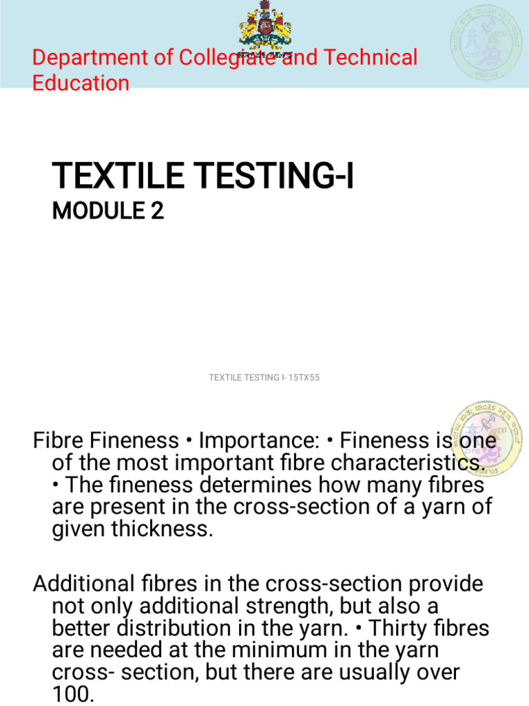 Department of Collegiate and Technical Education: Textile Testing-I | PDF