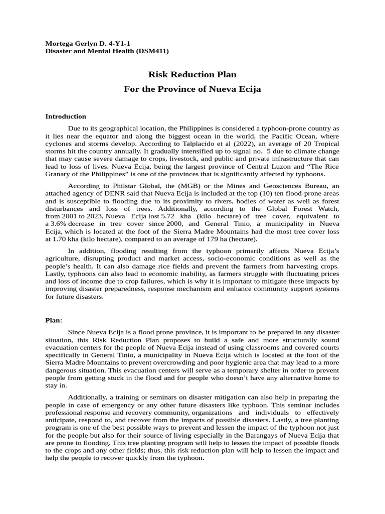 Risk Reduction Plan | PDF