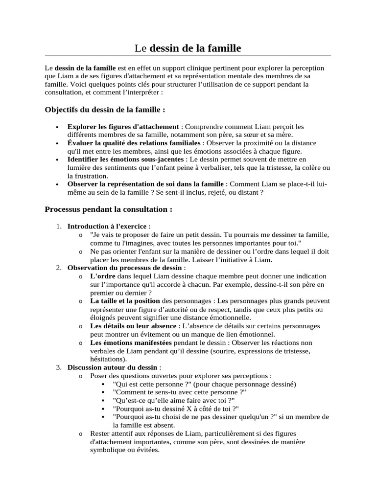 Interprétation du dessin familial | PDF | Émotions | Arts du langage et ...