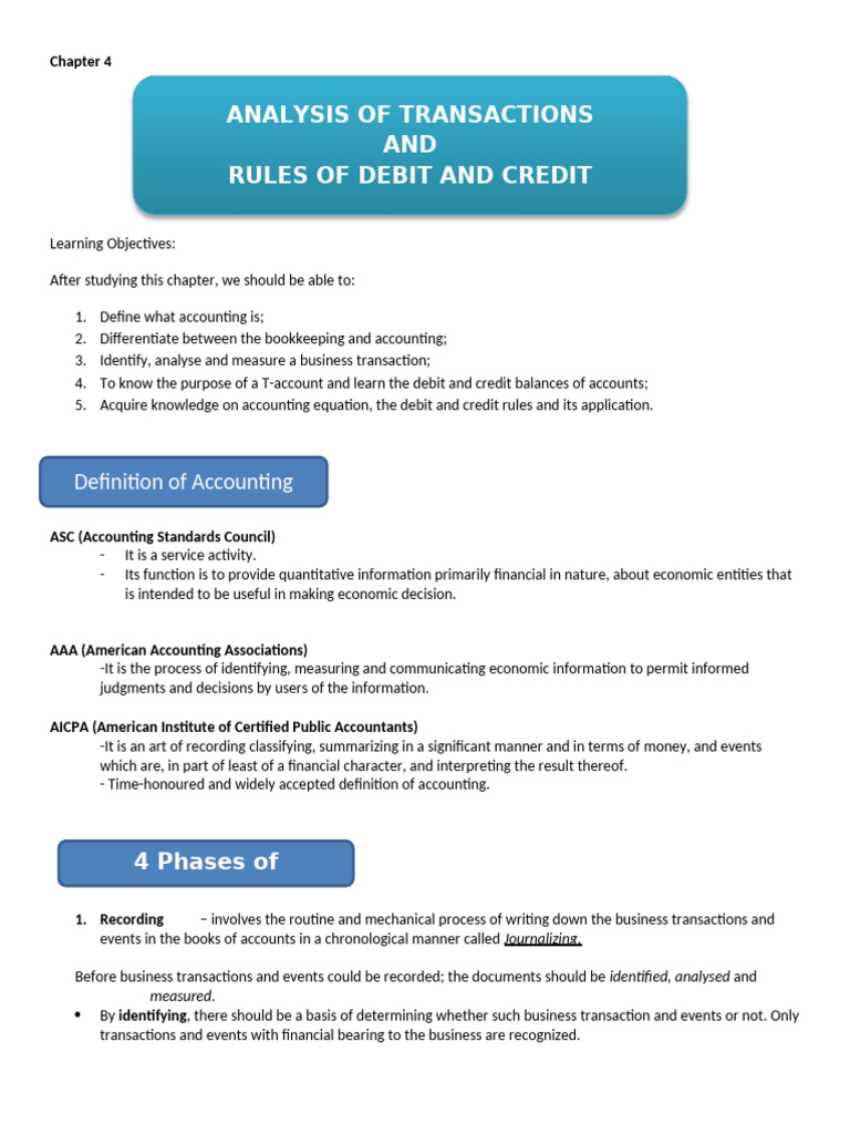Analysis of Transactions Rules of DR and CR | PDF