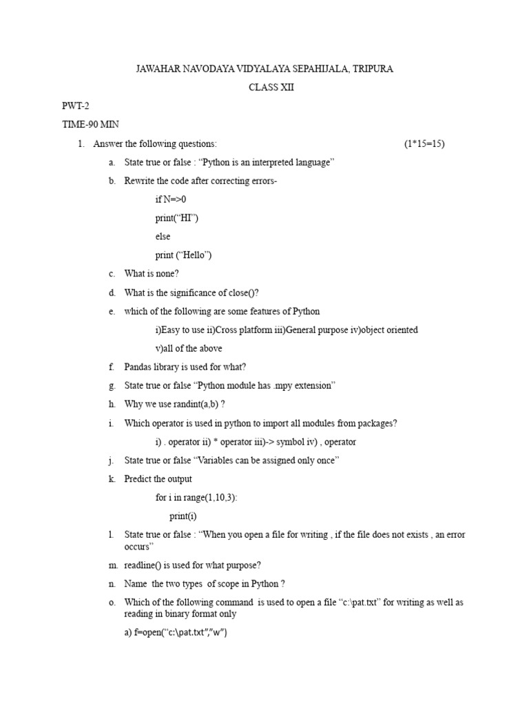 CLASS XII PWT 2 final | PDF