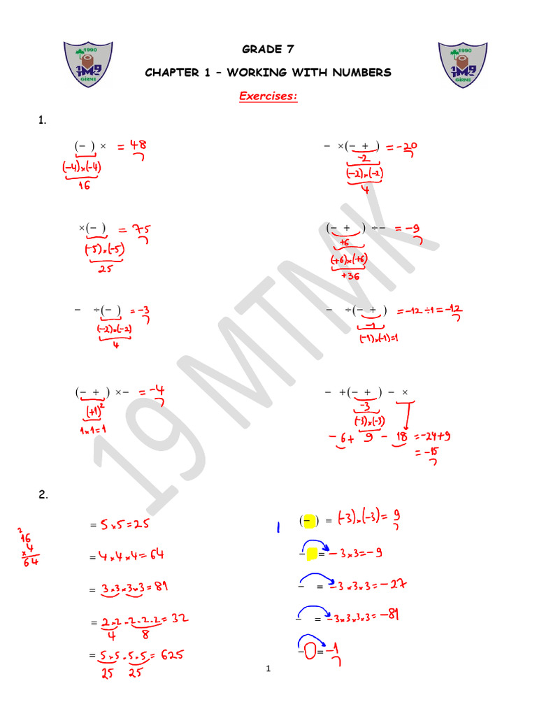 1 GR7 - CHP 1 WORKING WITH NUMBERS (Solutions) | PDF