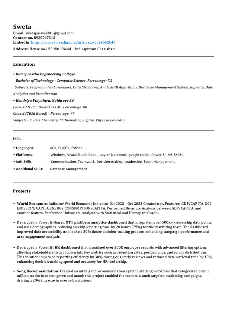 Resume Sweta | PDF Resume Sweta | PDF