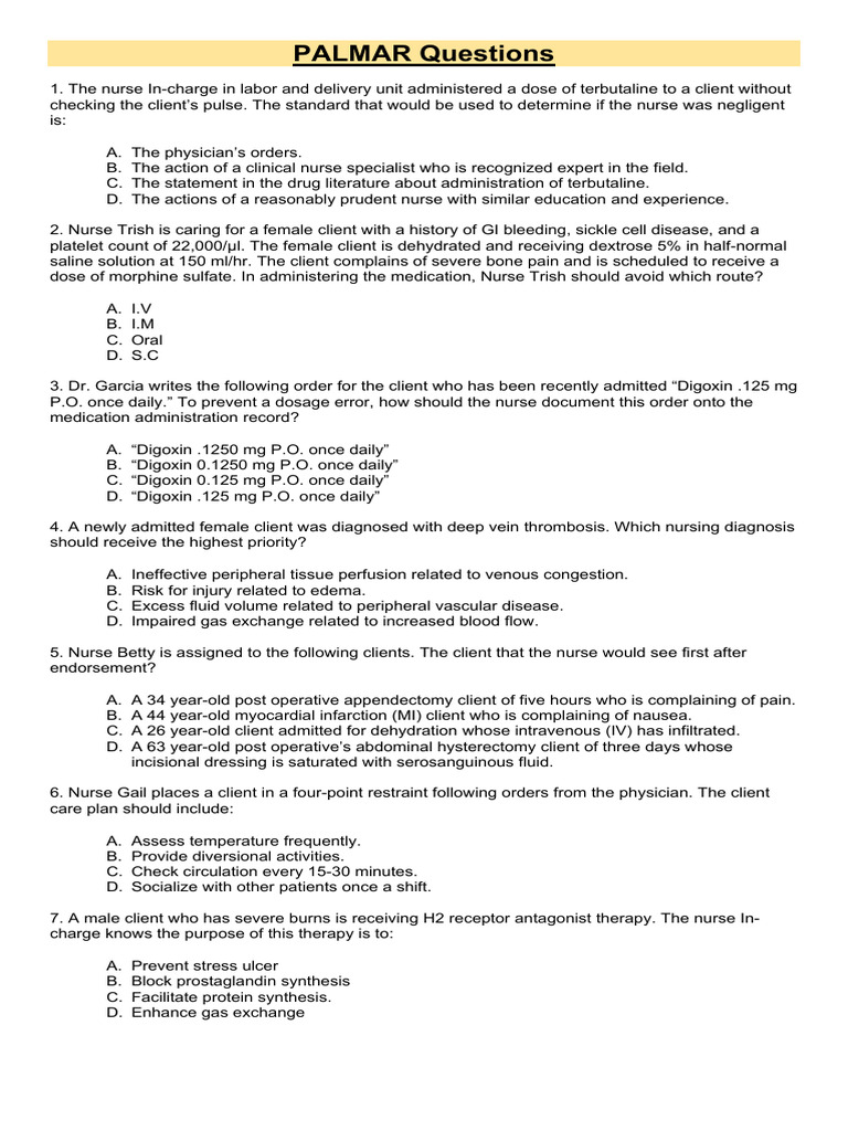 PNLE Practice Questions | PDF