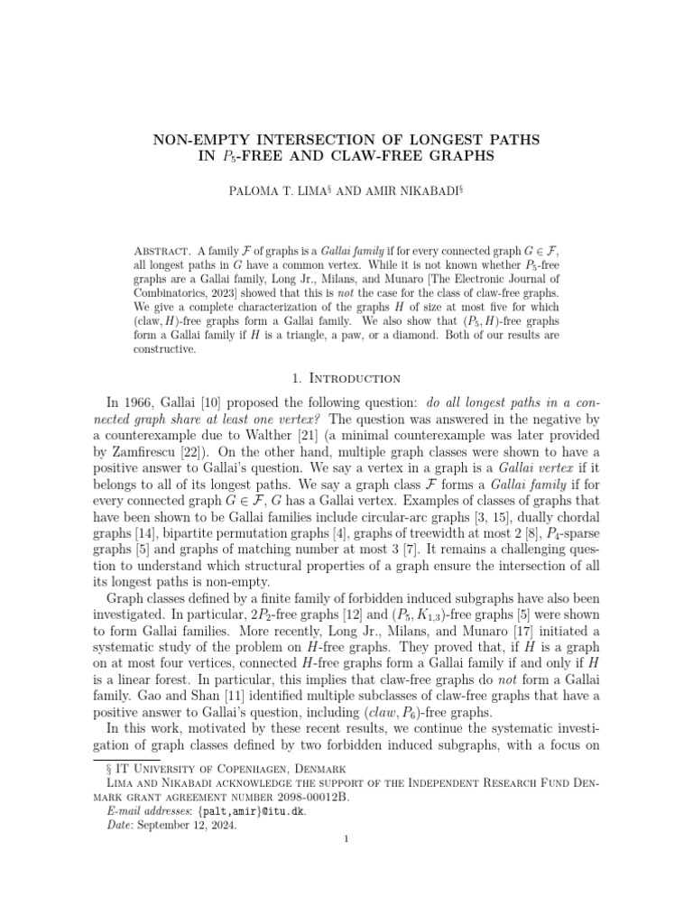 Non-Empty Intersection of Longest Paths in P 5-Fre | PDF