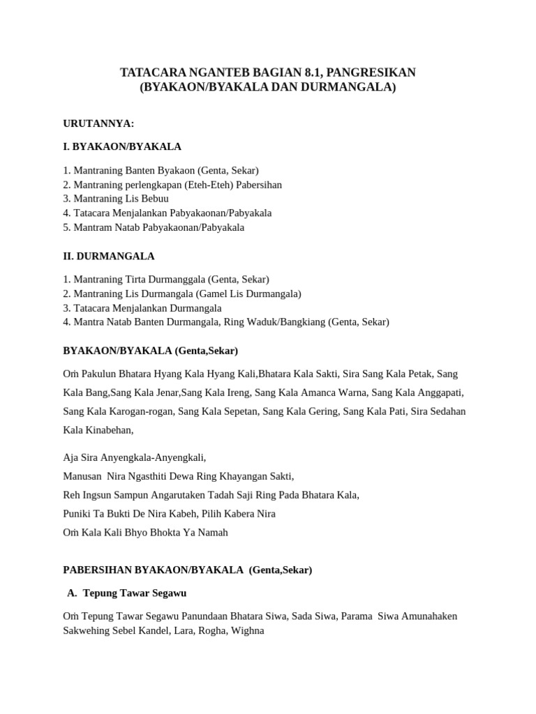Tata Cara Nganteb Bagian 8.1 Pangresiakan Byakaon Atau Byakala Dan ...