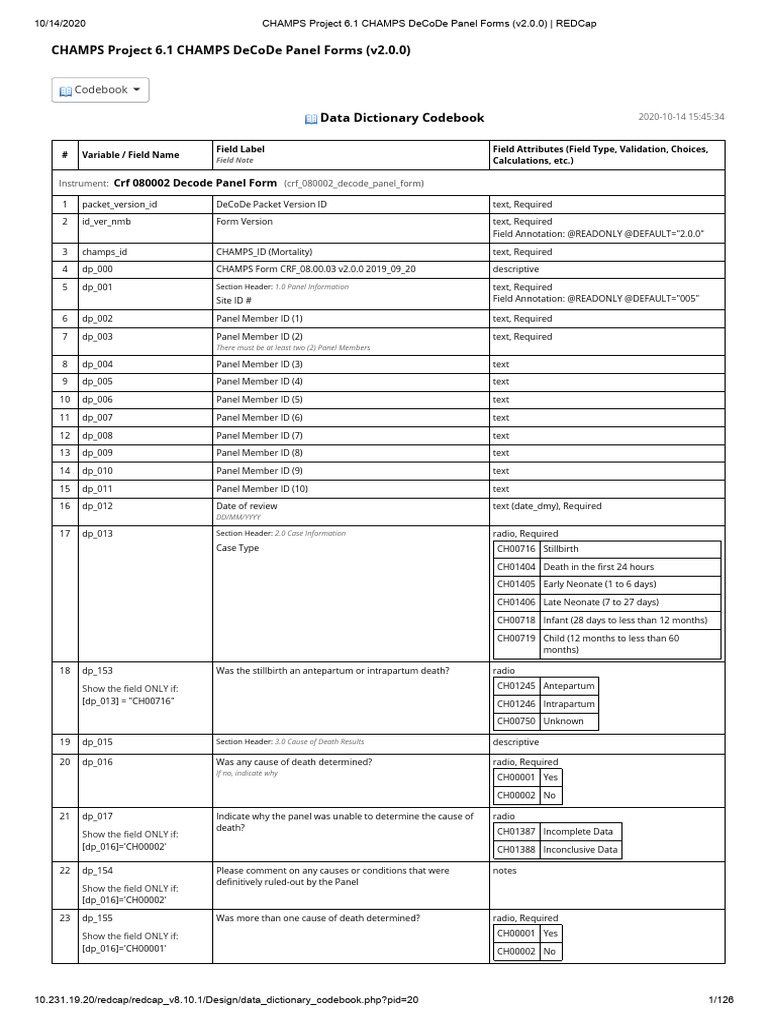 Data Dictiorinary - CHAMPS Project 6.1 - Decode | PDF