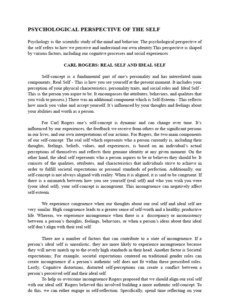 Psychological Perspective of The Self Study Guide | PDF