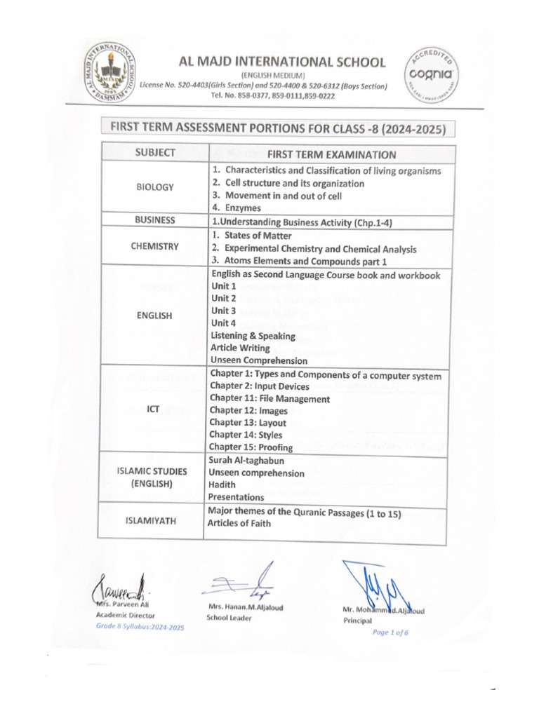 Grade 8 - First Term Assessment Portion-2024-2025 | PDF