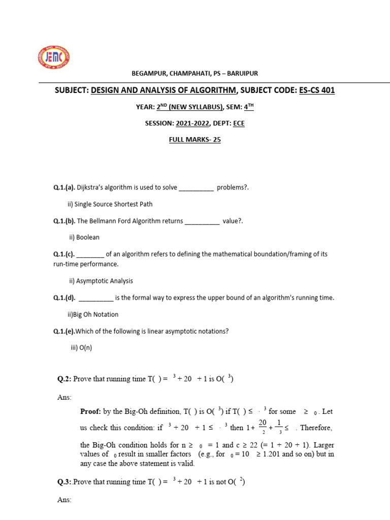 ES-CS 401 - Answer | PDF