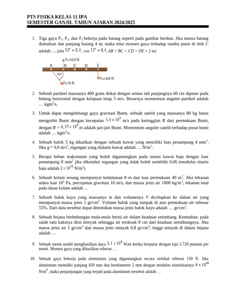 Kisi-Kisi PTS Fisika Kelas 11 (Ganjil) 2024 | PDF