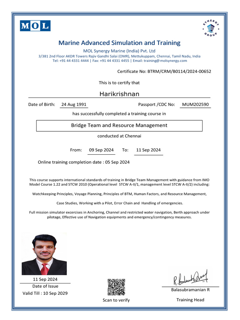 Harikrishnan9403 Crew Certificate | PDF