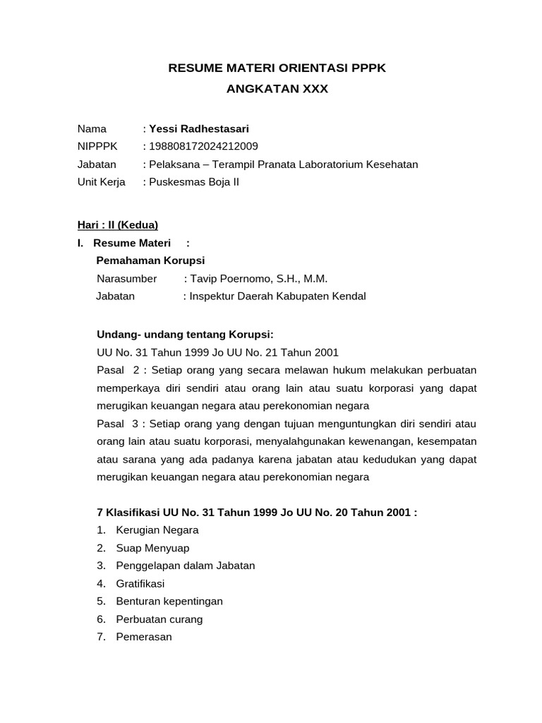 Resume Materi Orientasi PPPK Hari Kedua | PDF