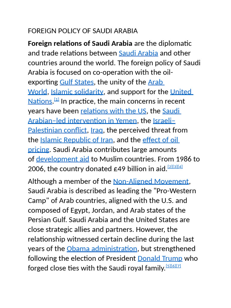 Foreign Policy of Saudi Arabia | PDF