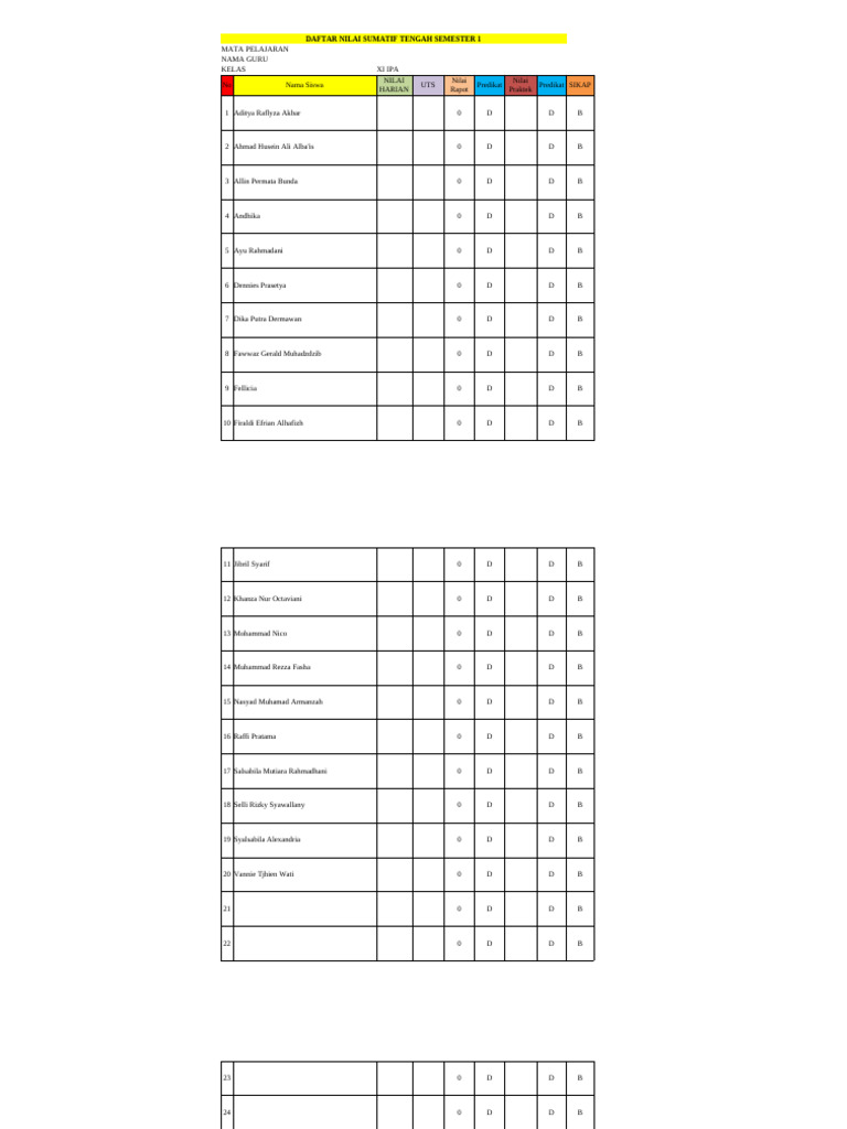 Format Nilai STS 2425 | PDF