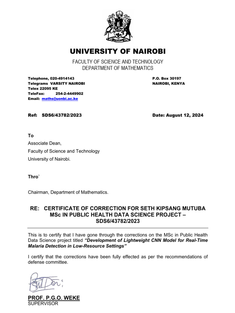 Certificate of Correction for MSc Project | PDF