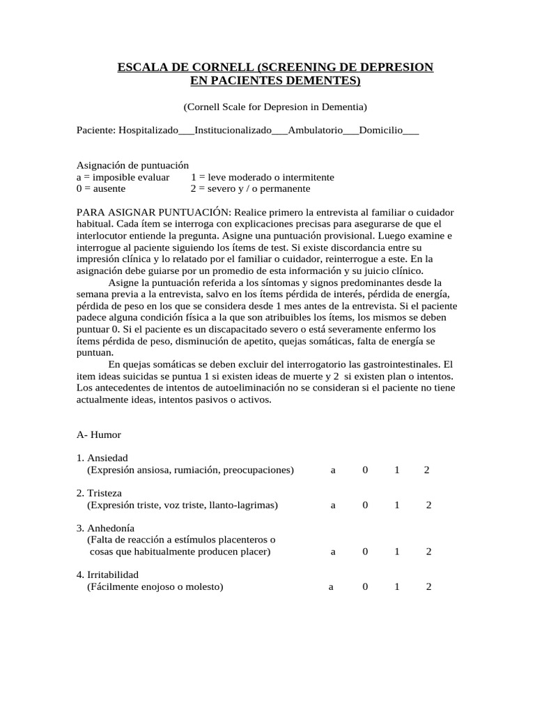 ESCALA DE CORNELL | PDF