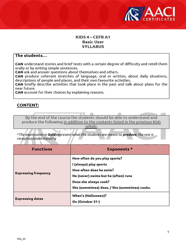 Syllabus Kids 4 V24 | PDF