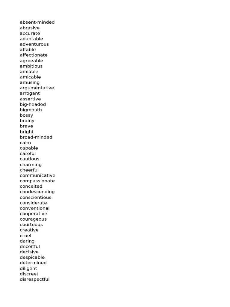 S4 1A Personalities Word List | PDF