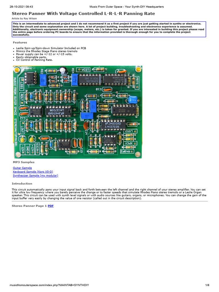 Stereo Panner With Voltage Controlled L-R-L-R Panning Rate | PDF | Amplifier | Technology ...