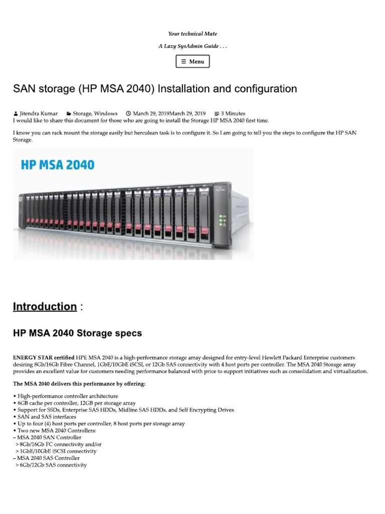 SAN Storage (HP MSA 2040) Installation and Configuration | PDF