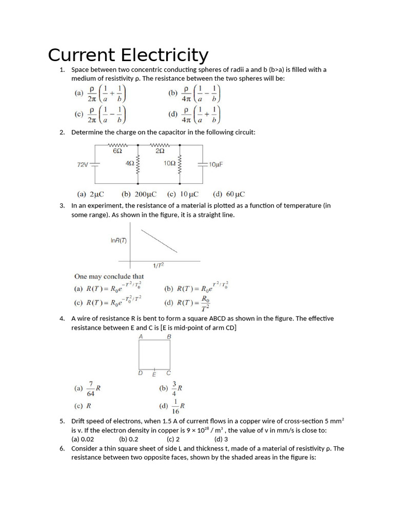 Current Electricity Question Paper | PDF