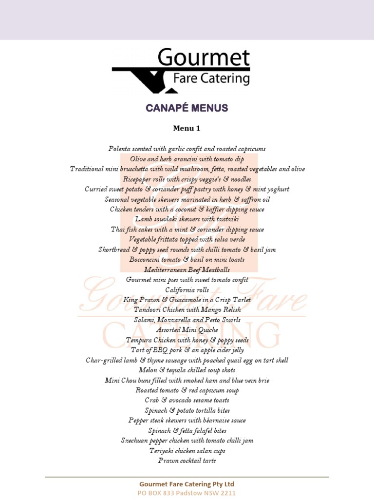 Off-Site Canape Menu | PDF | Dumpling | Sauce