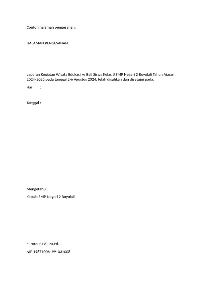Contoh Halaman Pengesahan | PDF