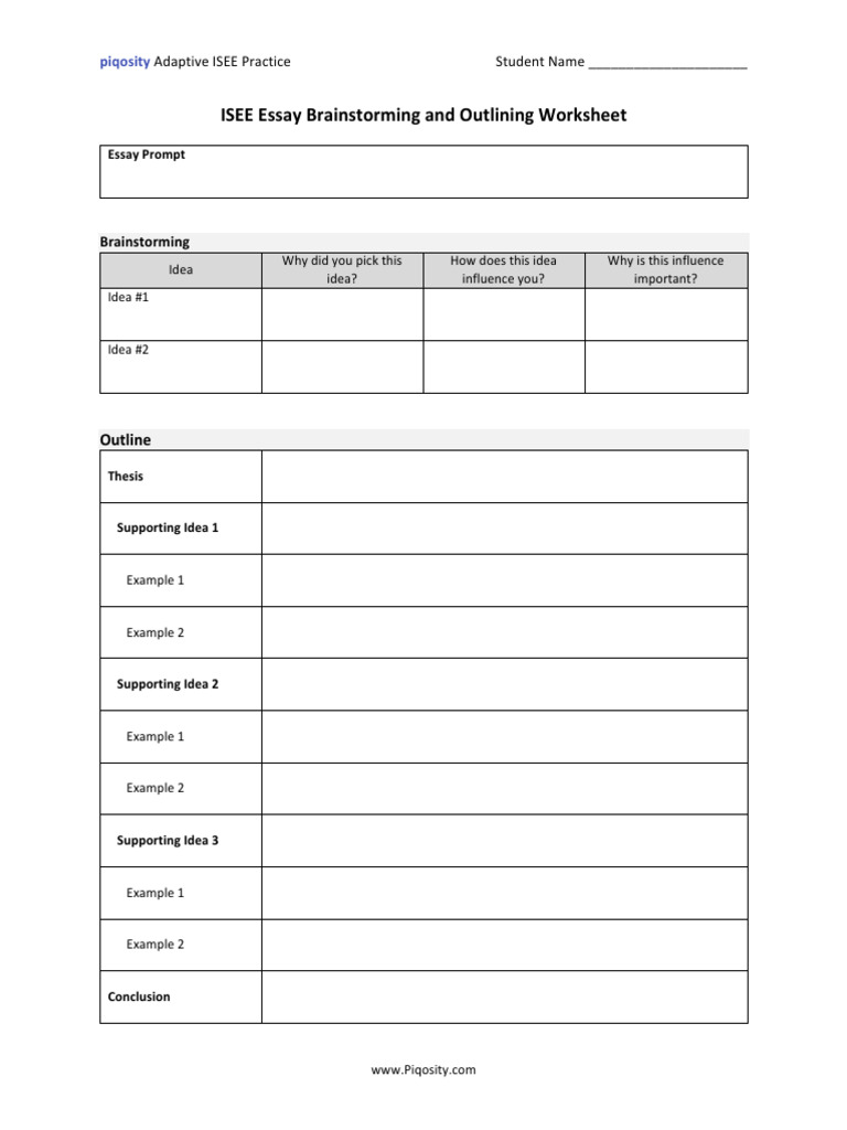 ISEE Essay Worksheet | PDF