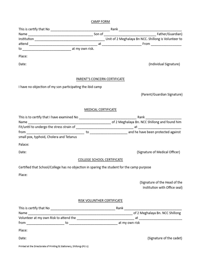 CATC Camp Form-1 | PDF