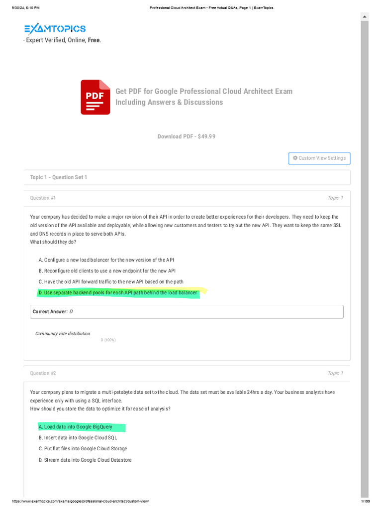 Professional Cloud Architect Exam Free Actual Q&as, Page 1 ExamTopics | PDF