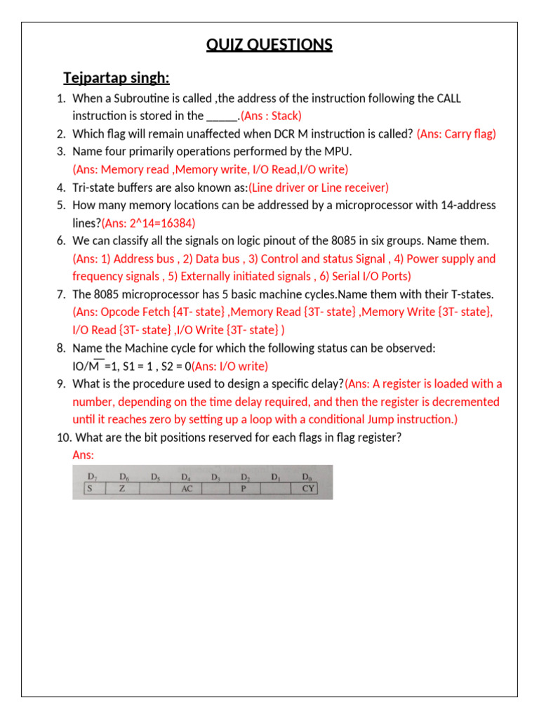 Microprocessors Quiz Questions | PDF