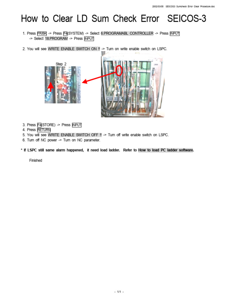 SEICOS3 Sumcheck Error Clear Procedure | PDF